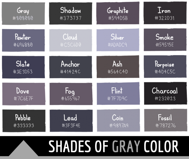 136 Shades Of Gray Color With Names Hex RGB CMYK Codes Color Meanings
