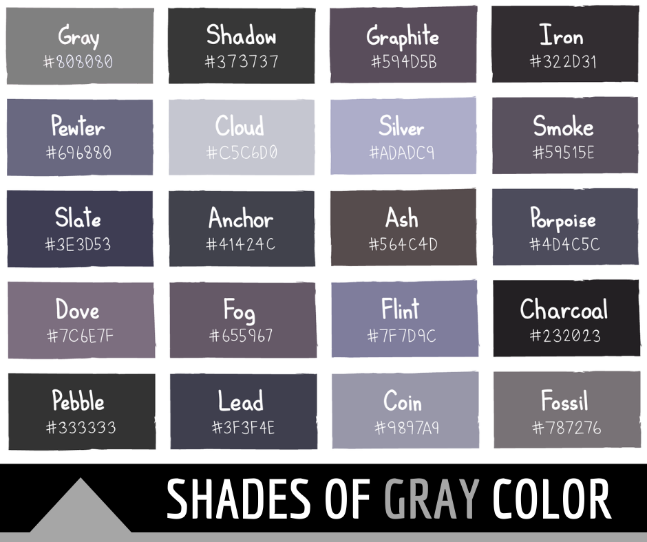 136 Shades Of Gray Color With Names Hex RGB CMYK Codes Color Meanings